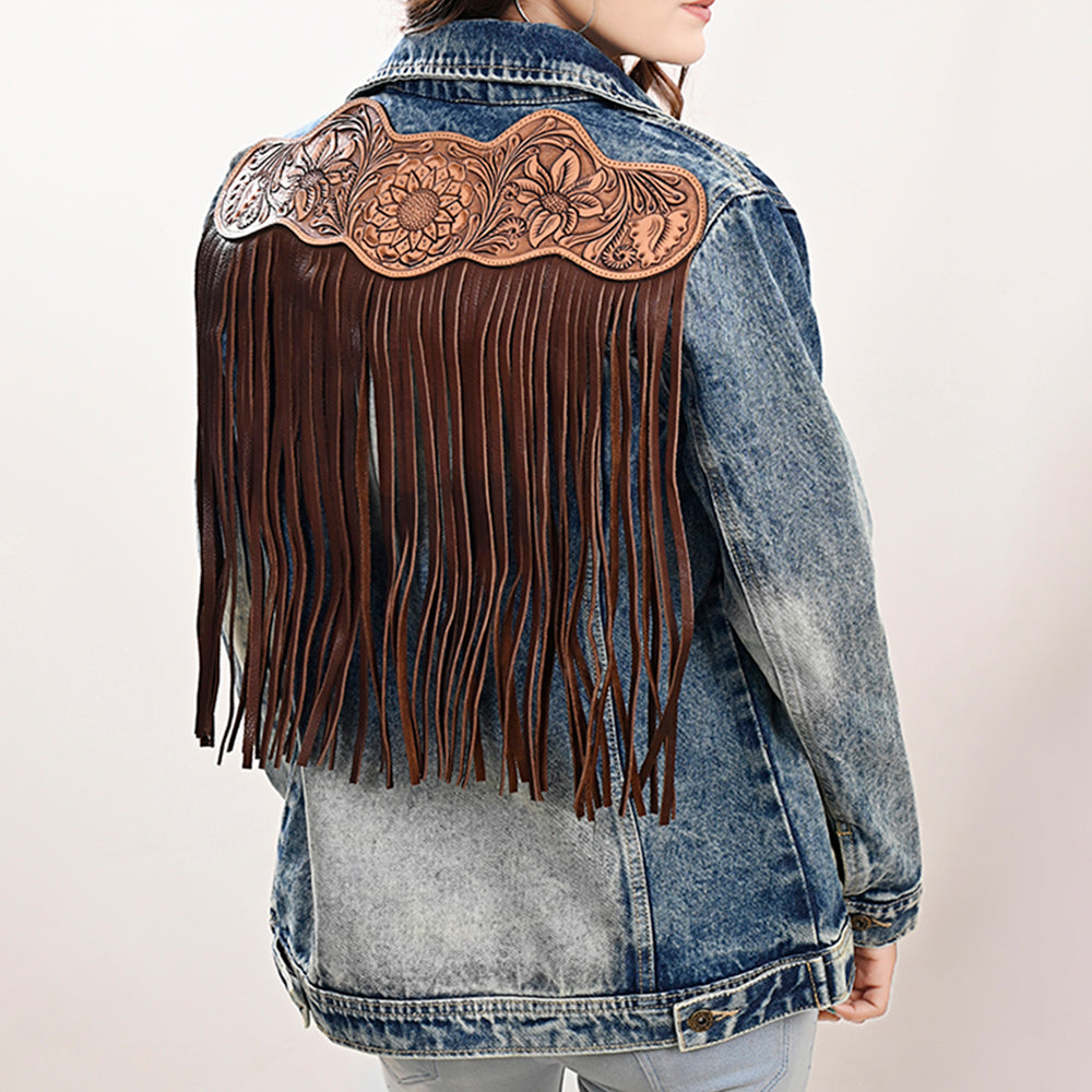 LC-ADJKT018 Tooled Leather Yoke Denim Jacket with Fringe – American ...