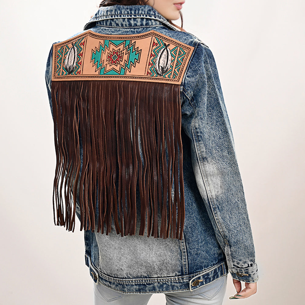 LC-ADJKT027 Women's Western Denim Jacket with Hand-Tooled Leather Yoke ...